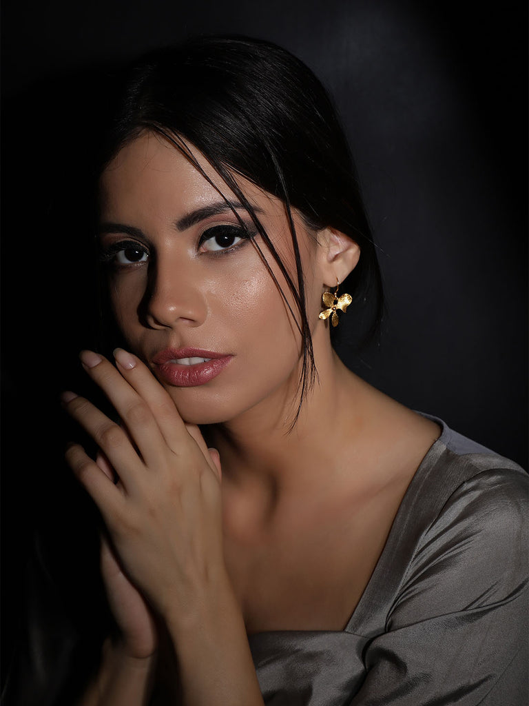 Gold Plated Asymmetric Floral Loops